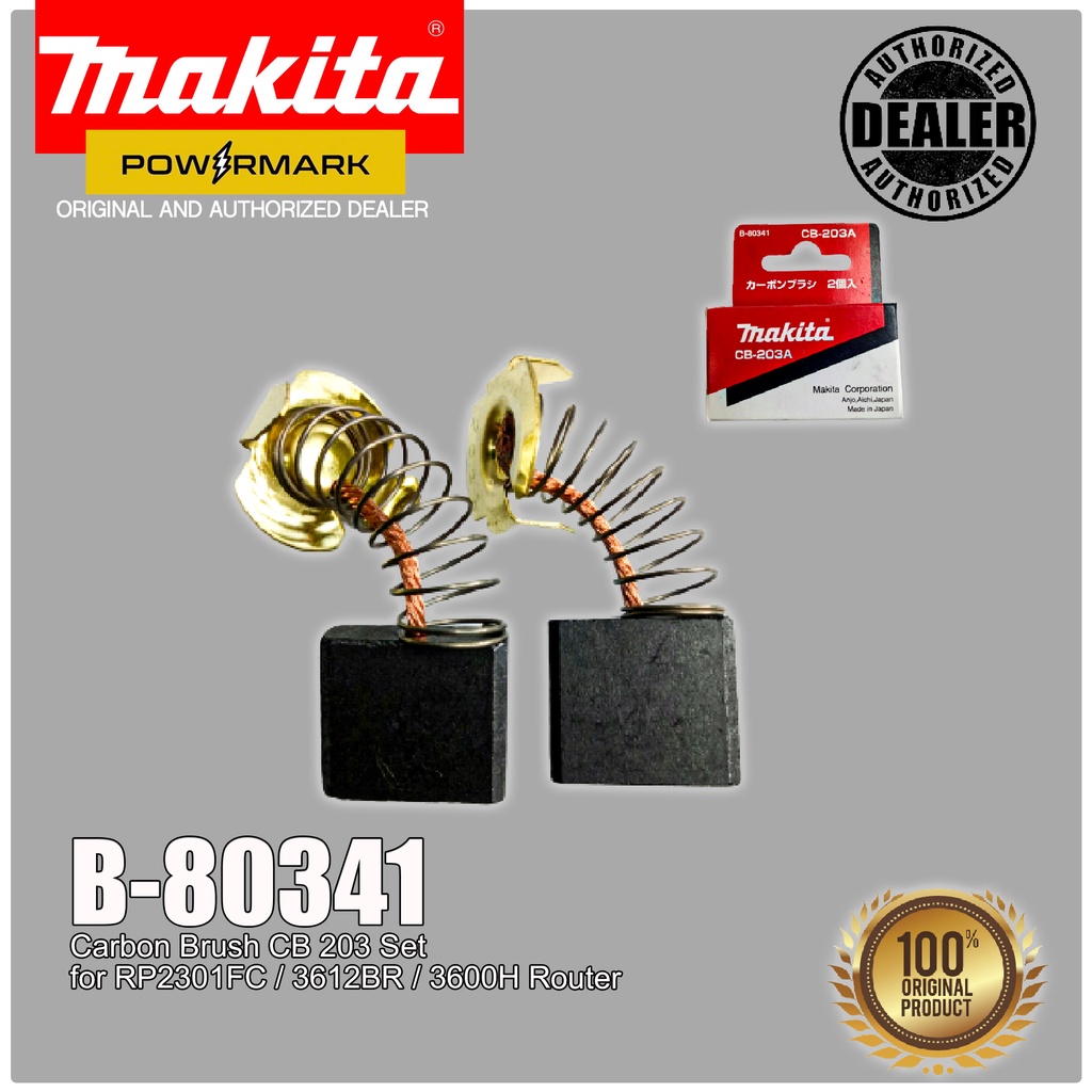 MAKITA B-80341 Carbon Brush CB 203 Set for RP2301FC / 3612BR / 3600H Router [POWERMARK MSP ...