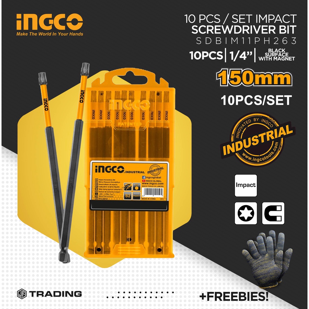 INGCO Industrial 10pcs Impact Screwdriver Bit Set 1/4" High Quality ...