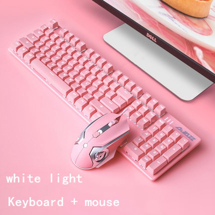 Ajazz girl cherry pink mechanical keyboard and mouse set 104 key game ...