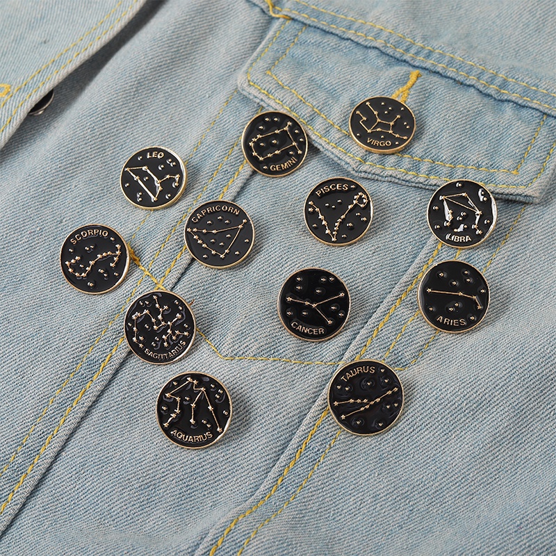 QIHEJEWELRY 12 Constellation Lapel Pin Back Badge Gifts Clothing ...