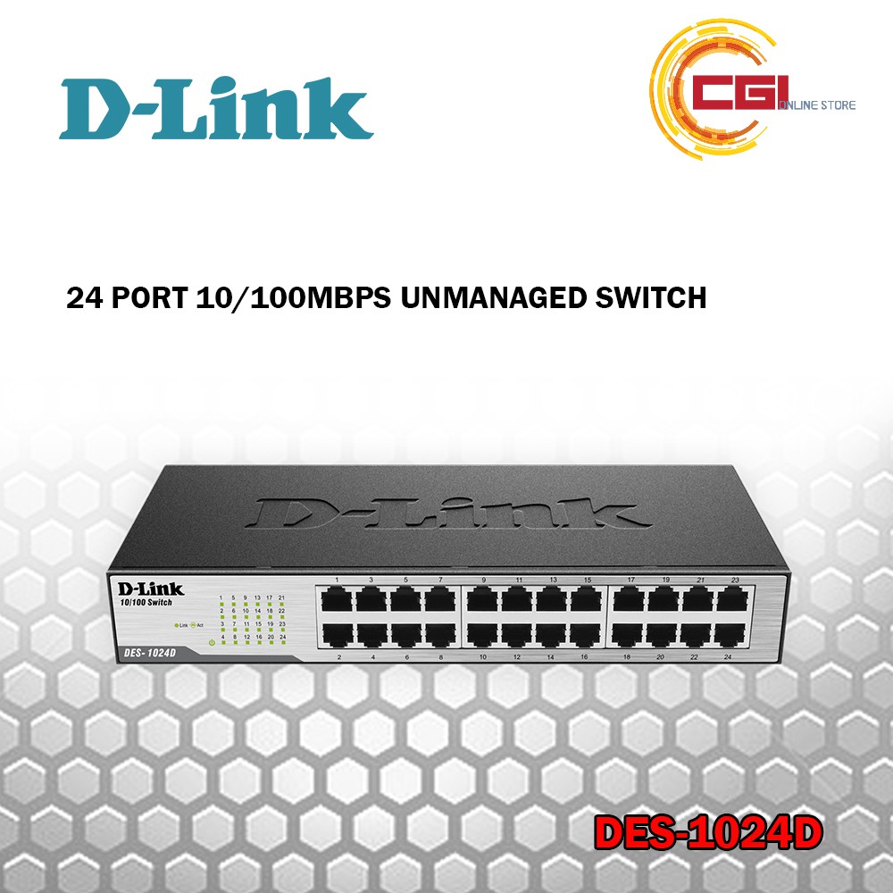 D-Link DES-1024D 24 Port 10/100Mbps Unmanaged Switch (Metal Case & Rack ...