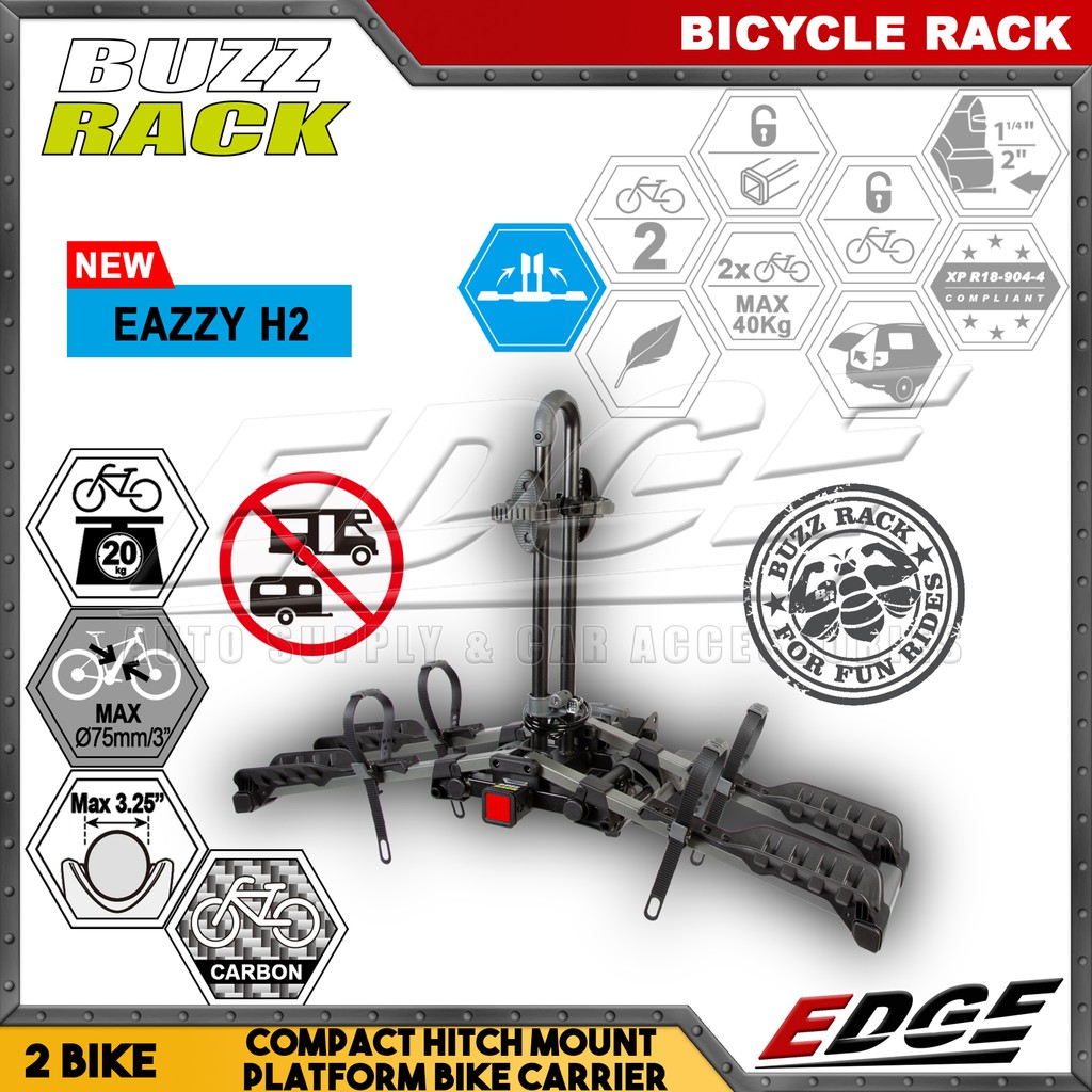 BUZZ RACK "Eazzy H2" Bicycle Rack (Compact Hitch Mount Platform Bike Carrier) // auto bicycle ...