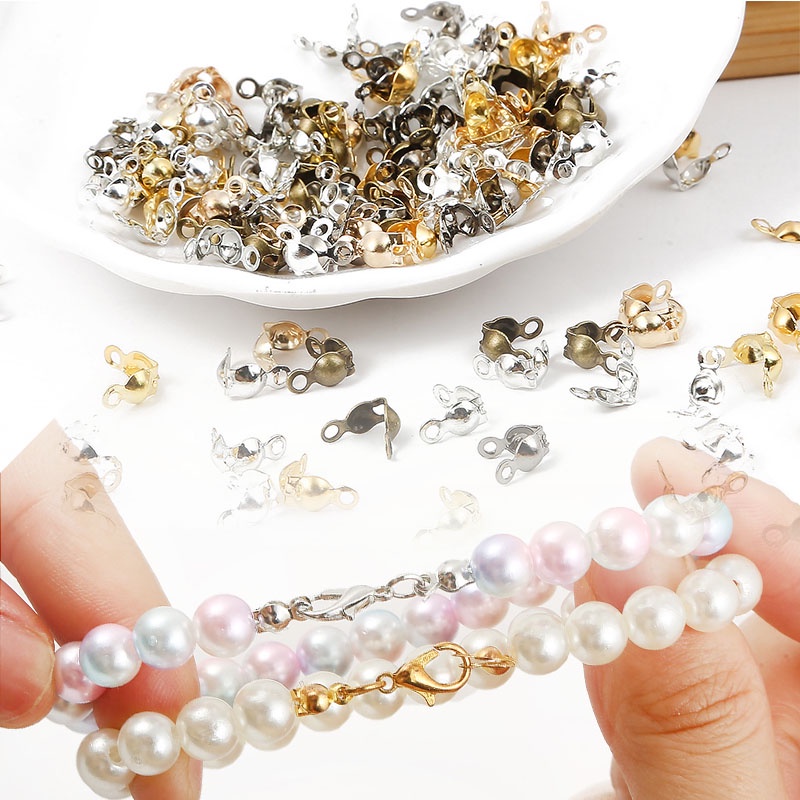 100pcs/lot Connector Clasps Fitting 4*7mm Chain End Crimps Beads ...