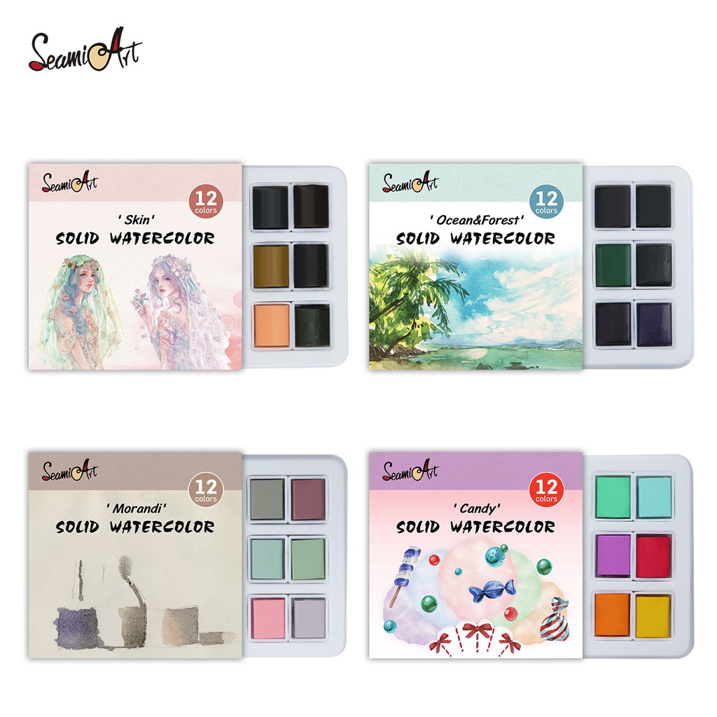 SeamiArt 12 Colors Skin Ocean Candy Morandi Solid Watercolor Set Simple ...