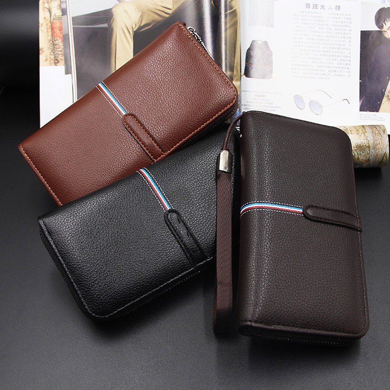 Long Wallets For Men pu Leather RFID Blocking Bifold Wallet with Zipper ...