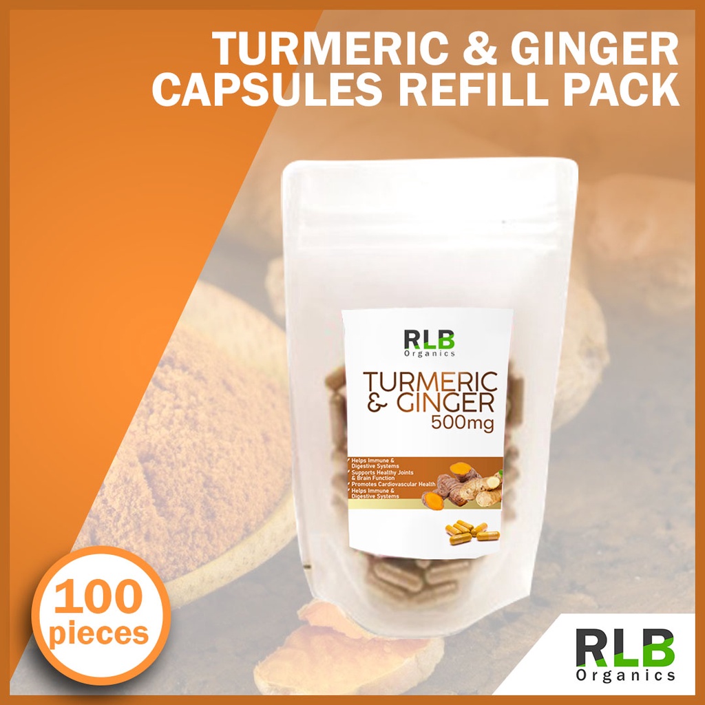 Organic Pure Natural Turmeric & Ginger Capsules Refill Pack (100, 60 ...