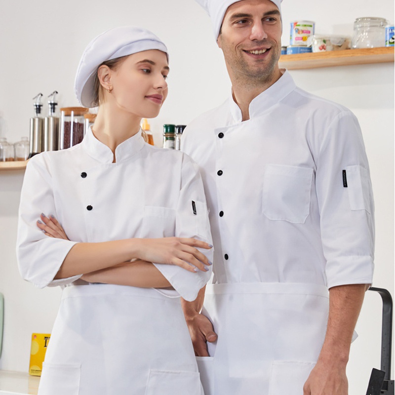 Chef Uniforms Three-quarter Sleeves Pure Cotton Bakery Cake Pastry Chef ...