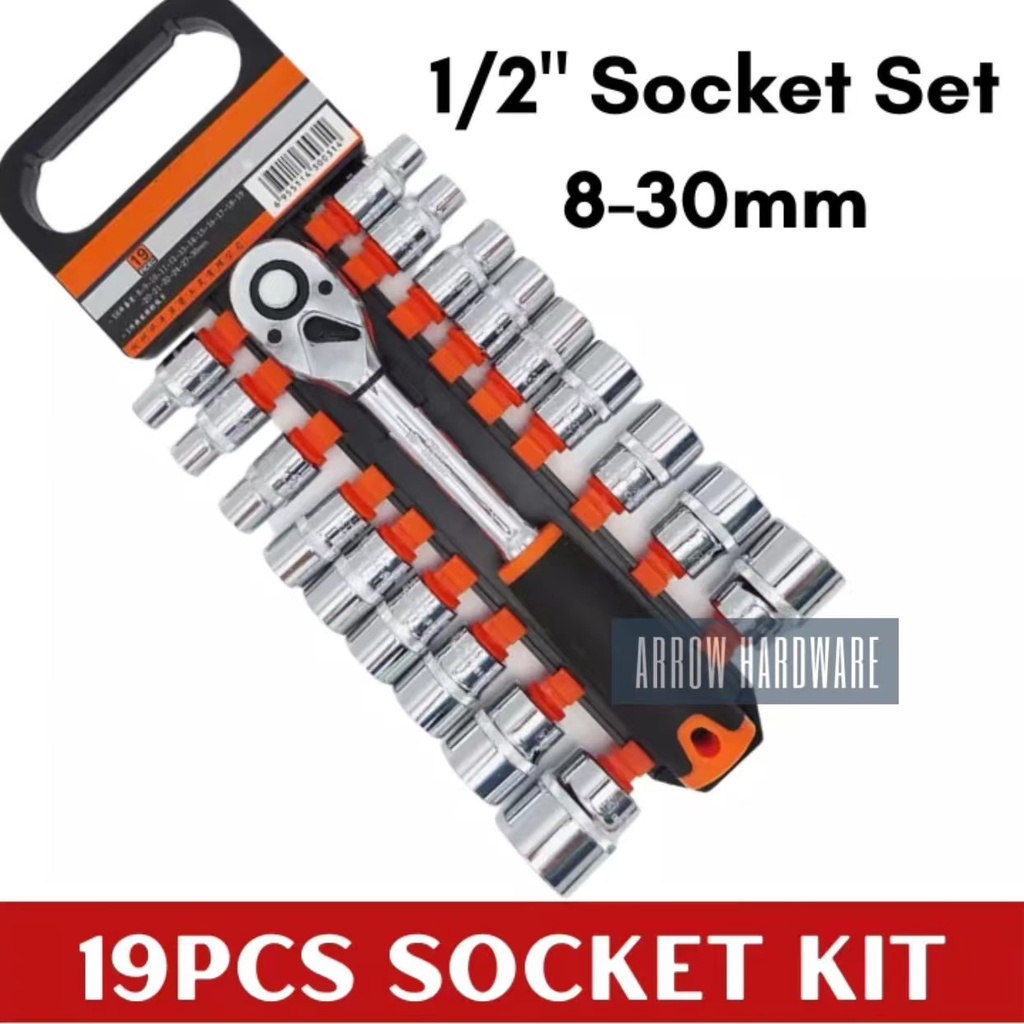 19pcs 1/2 Drive Socket and Ratchet Wrench Tools Set 8-30mm | Shopee Philippines