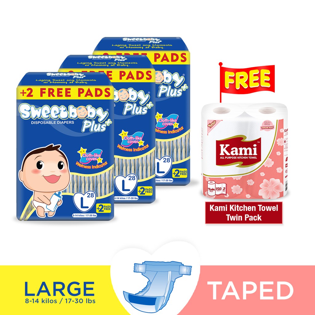 SWEETBABY PLUS - BIG PACK LARGE 28+2 x 3 PACKS + FREE KAMI KITCHEN ...