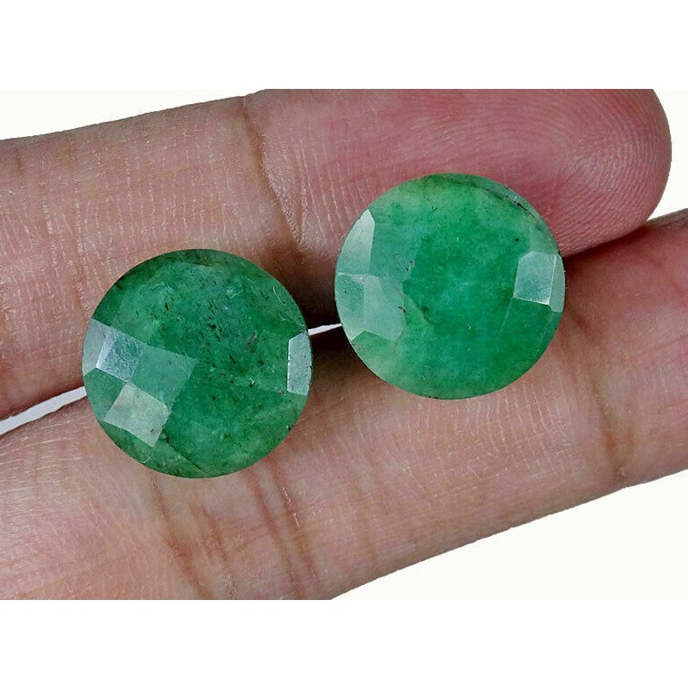 15.0 Carats 13mm Pair NATURAL EMERALD Loose Round Checker Cut for ...