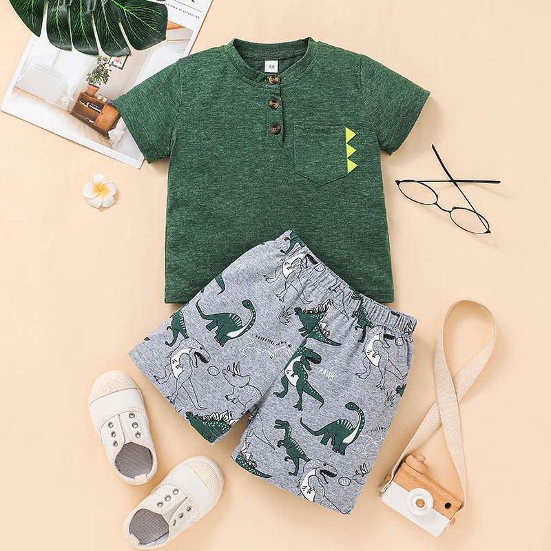 Terno for Baby Boy Cartoon Dinosaur T-shirt Shorts Clothing Set Summer Outfit Fashion Casual ...