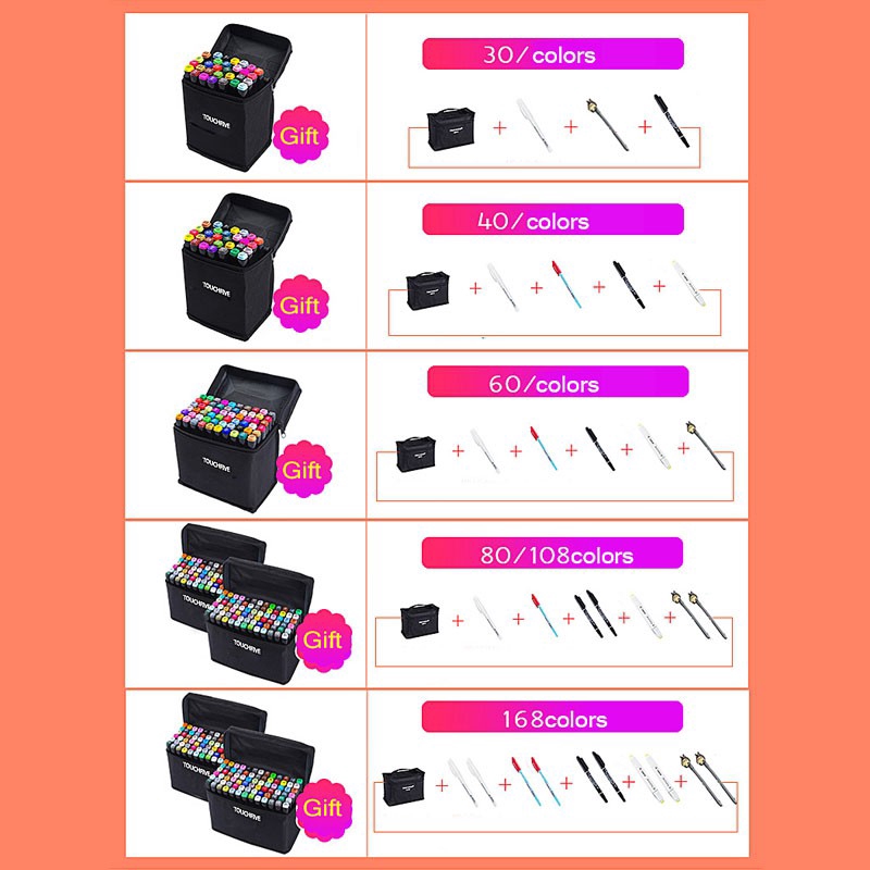COD TOUCH Series 24/30/40/60/80 Sketch Marker Graphic Art Markers Set ...