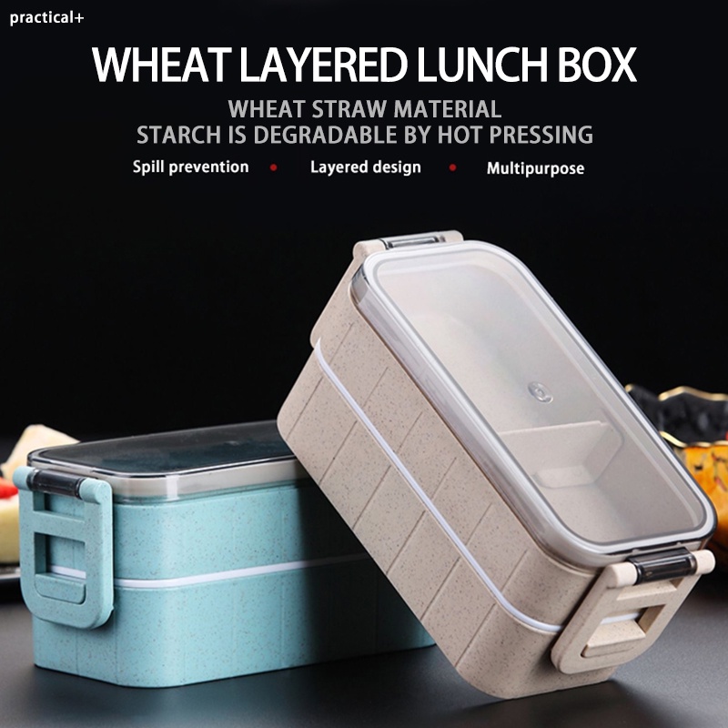 Wheat Straw Material 2-layer Bento Box creative Lunch Box Portable ...