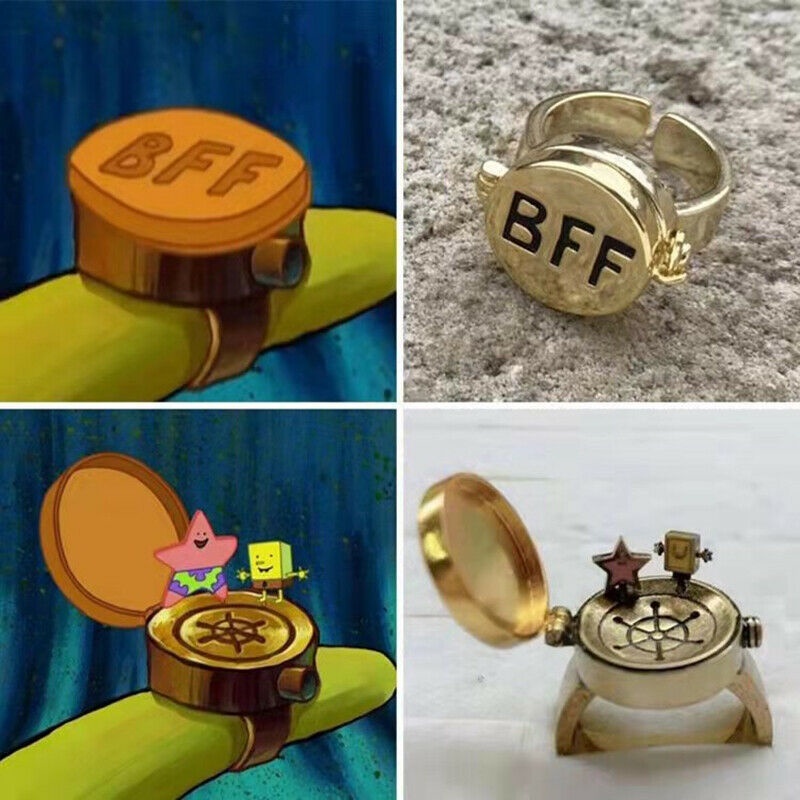 Tiktok Cute Cartoon Spongebob Best Friends Forever BFF Ring For ...