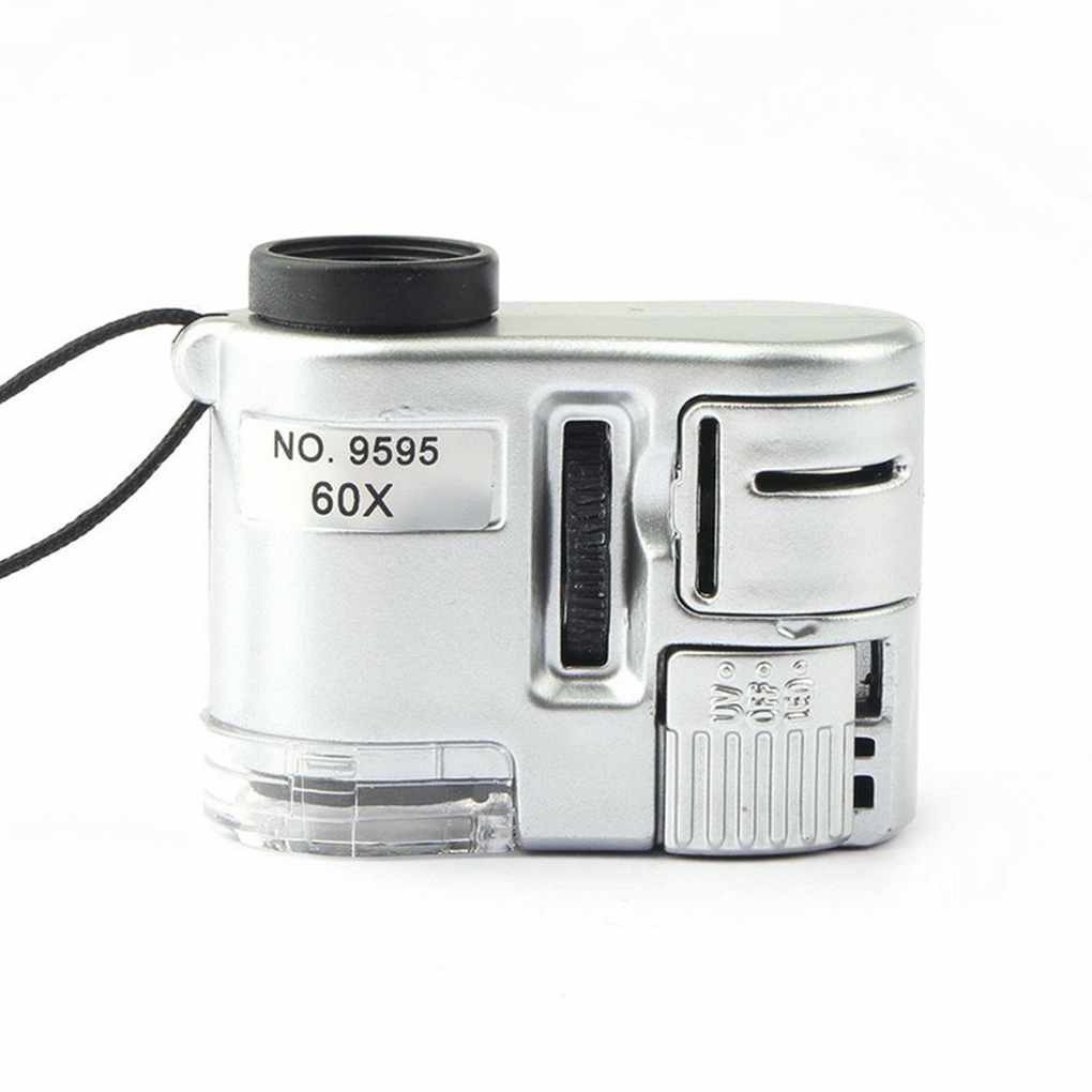Mini 60X Pockets Microscope Jewelry Magnifier Loupe Glass LED UV Light ...
