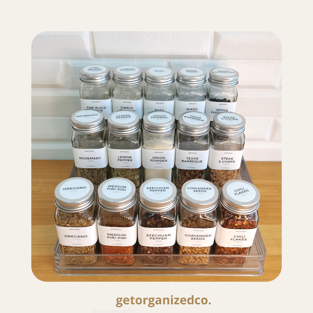 Square Glass Spice Shaker 120ML - FREE Label Waterproof - Spices, Herbs ...