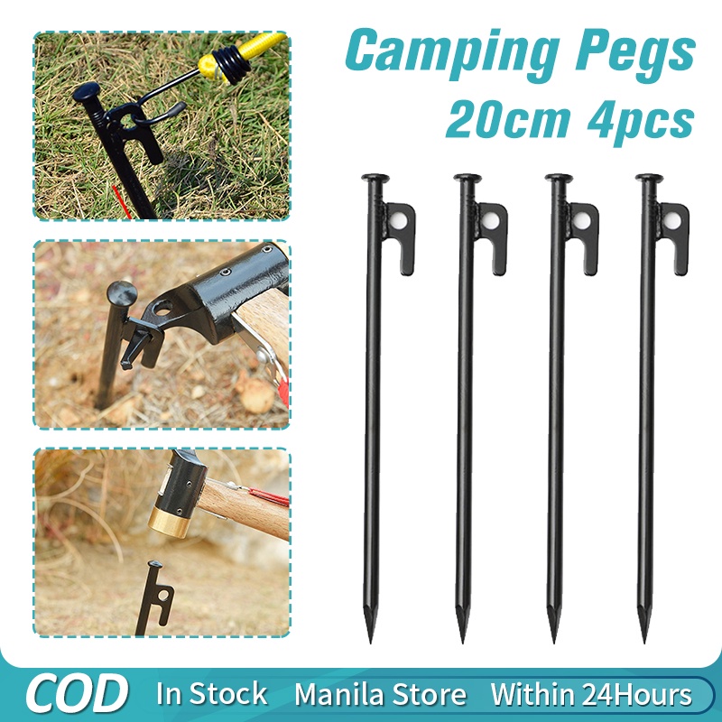 4PCS Tent Stakes 20cm Heavy Duty Steel Tent Pegs for Outdoor Camping ...