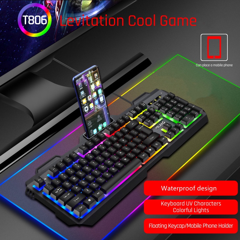 K806 Metal Lron Plate Mechanical Feel Game Keyboard Wired Colorful Luminous Suspended Keycap ...