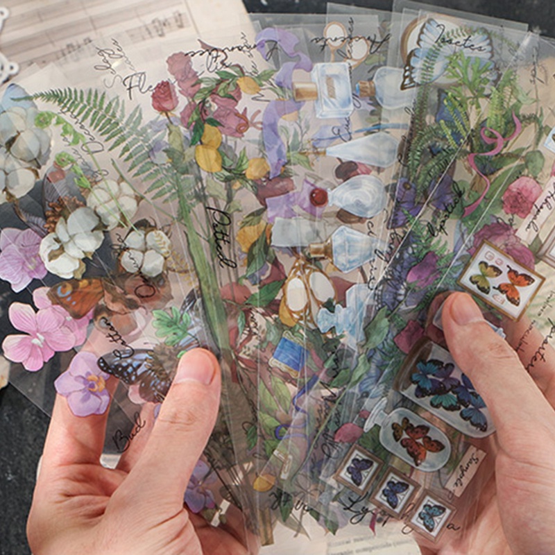 Vintage Plants Stickers PET Material Flowers Album Scrapbooking Leaves ...