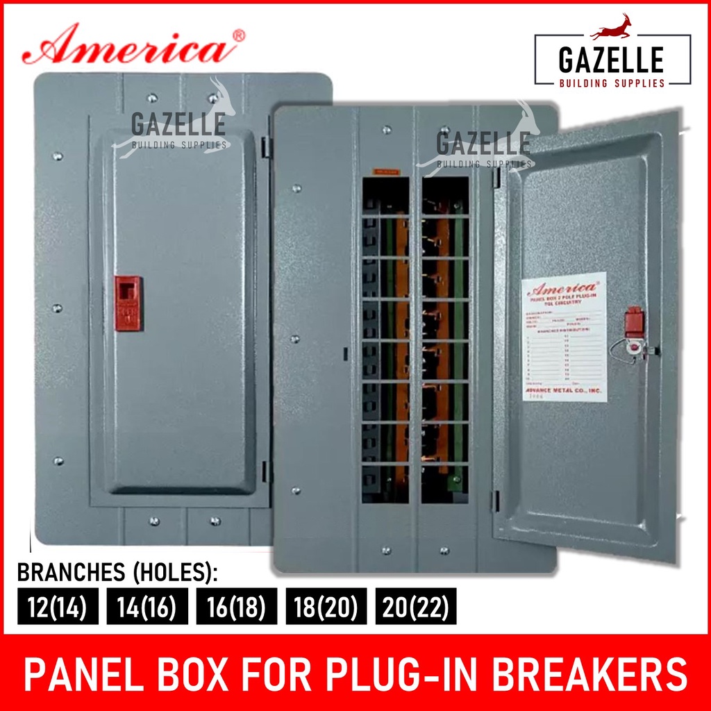 America Panel Box for 2-Pole Plug-In Breakers 12-20 Branches | Shopee ...