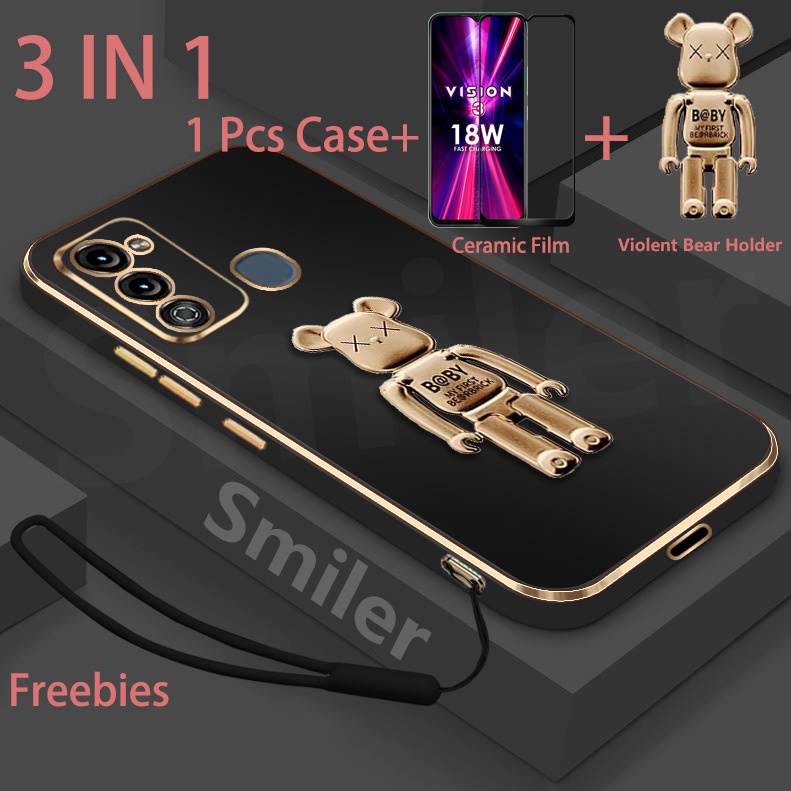 3 IN 1 For Itel Vision 3 S17 Electroplated Straight Edge Case with ...