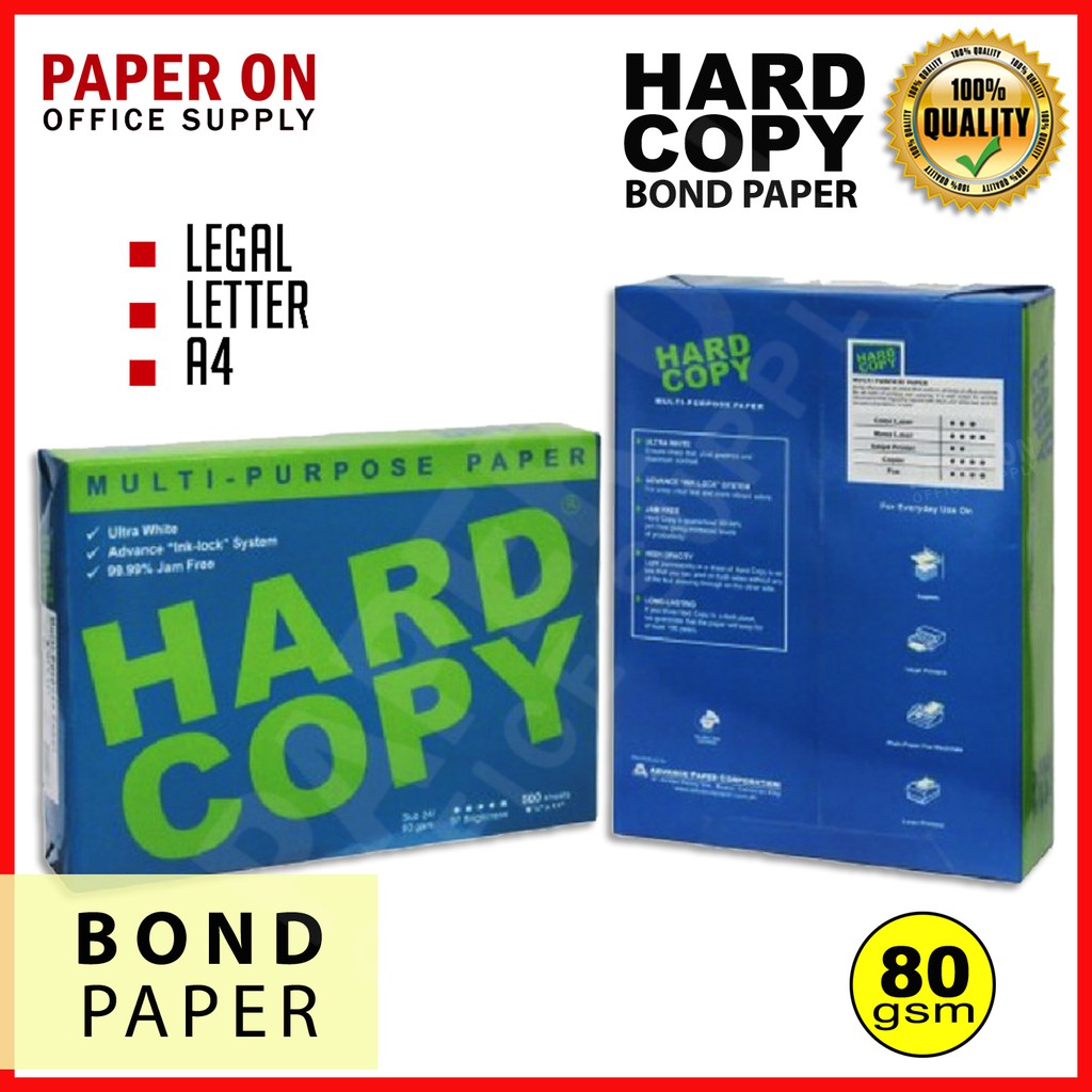 Hard Copy Paper SHORT / A4 / LONG 80gsm 500sheets | Shopee Philippines