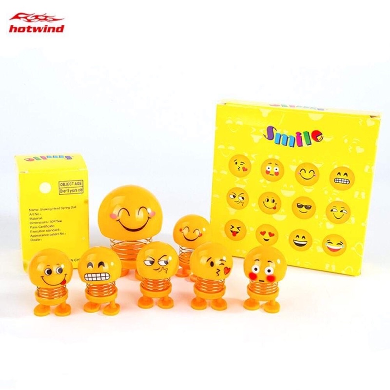 6in1 / Set Cute Emoji Mini Shaking Head Dolls Funny Smiley Face Springs ...