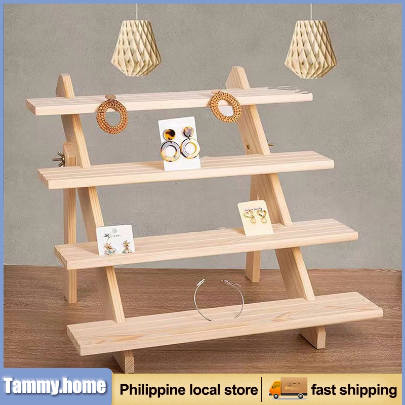 4-layer ladder display storage rack indoor and outdoor solid wood plant ...