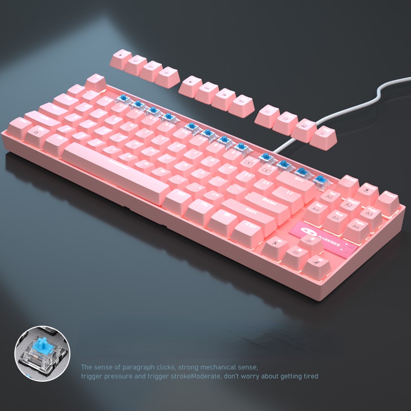 Cherry Blossom Pink Mechanical Keyboard 87-Key Green Axis Red Wired ...