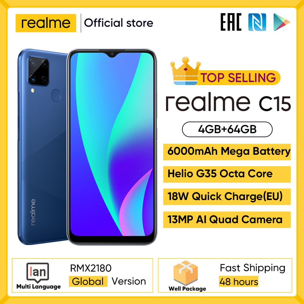 realme C15 Global Version Smartphone 4GB RAM 64GB ROM 6000mAh Big ...