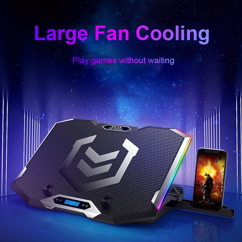 Six Fan Led Screen Two USB Port RGB Lighting Laptop Cooling Pad ...