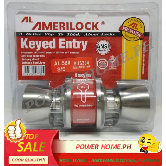 Amerilock Door knob. Keyed Entry AL588 SS.and AL 587 SS Stainless Steel ...