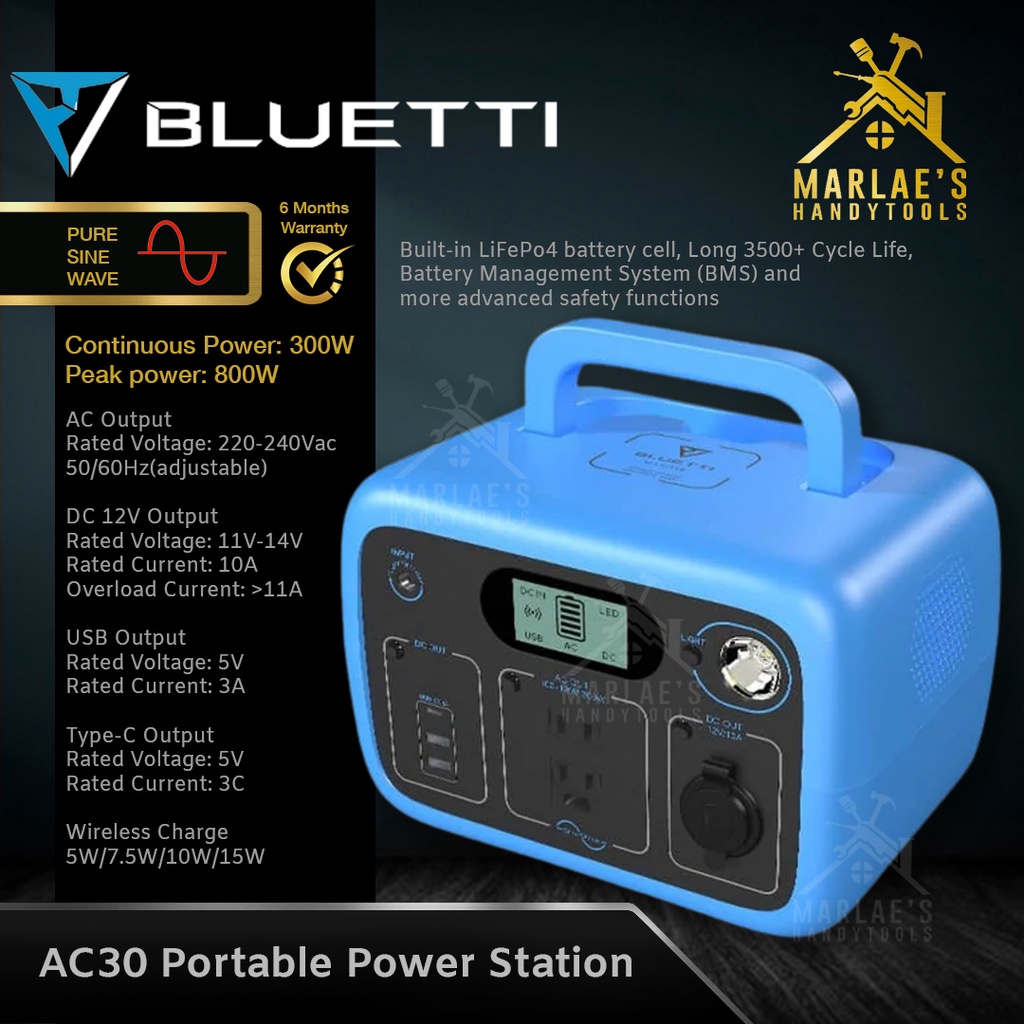 Bluetti AC30 300W/300Wh/96000mAh Power Station 60HZ 220V Portable Solar ...