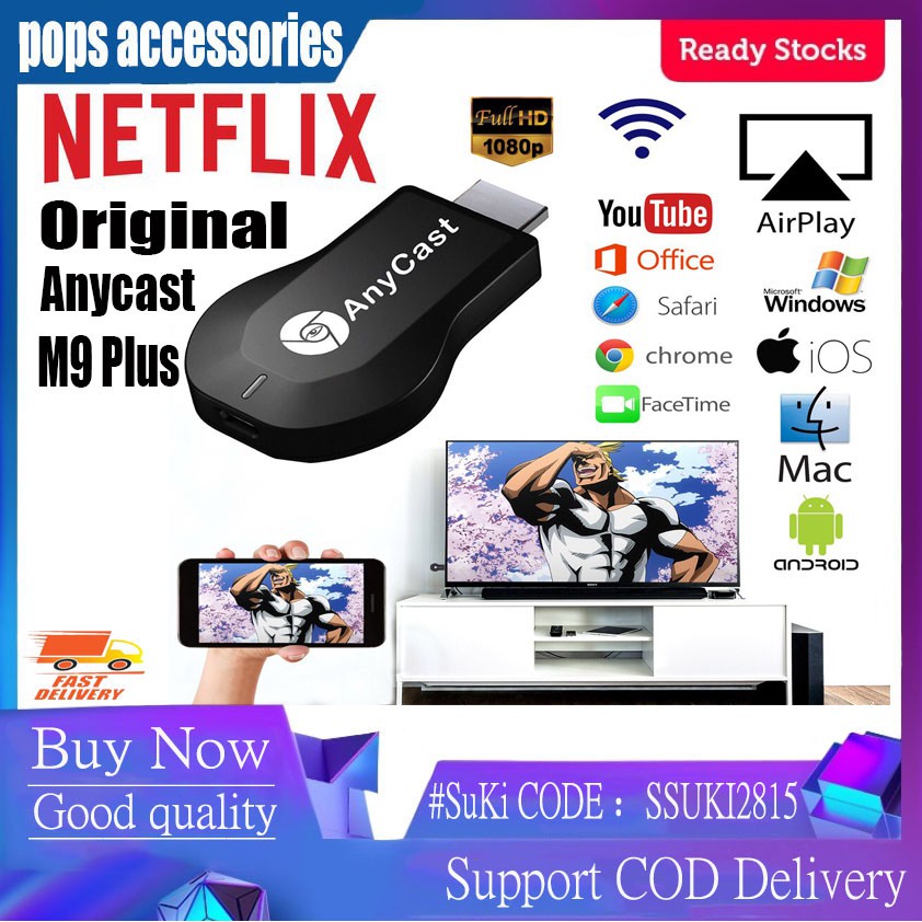 Original AnyCast HD 1080P M9 Plus WIFI HDMI Dongle Receiver | Shopee ...