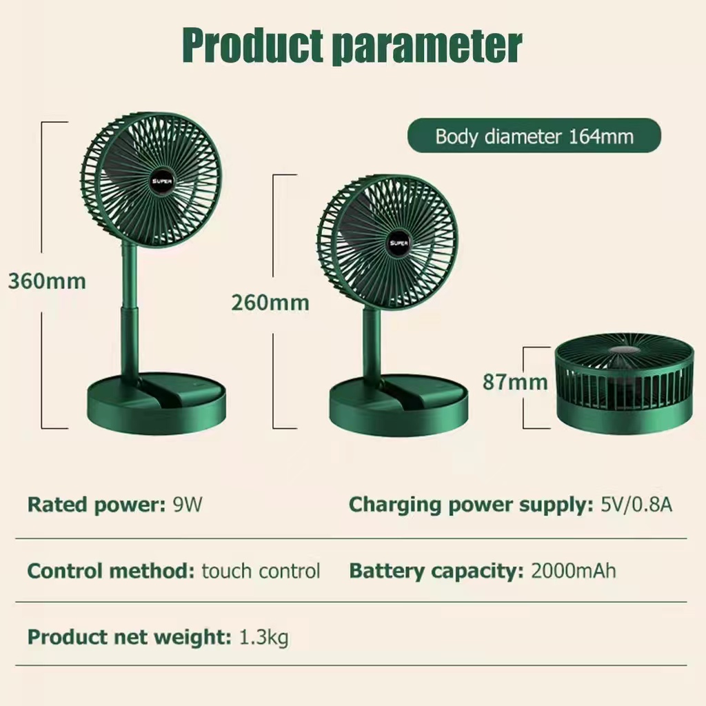 Desk Electric Fan Small Folding Fan with USB Charging Rechargeable ...