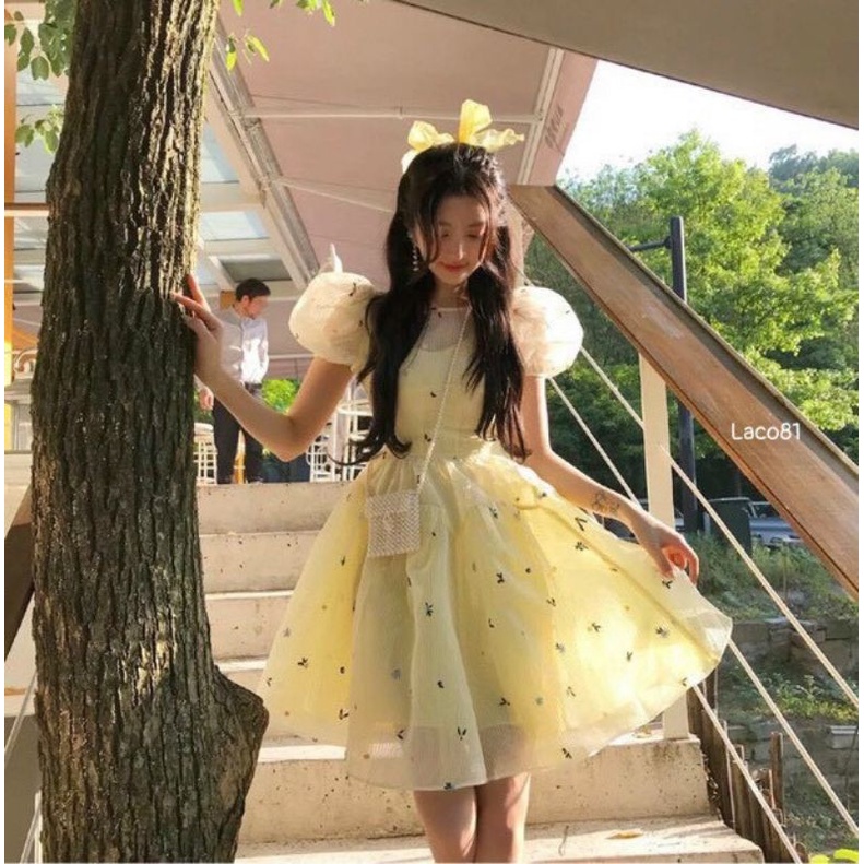 Lady mesh foam dress with short sleeves and flared waist | Shopee ...