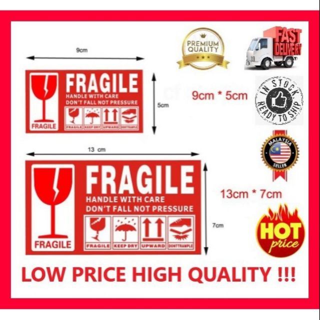 Fragile Stickers 2 saiz yg berbeza(100 keping) | Shopee Philippines