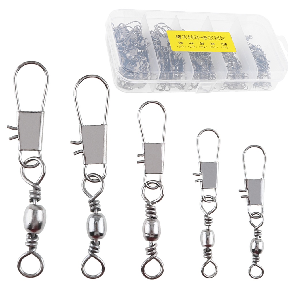 100pcs 5 Size Mixed Stainless Steel Fishing Swivel Snap Ball Bearing ...
