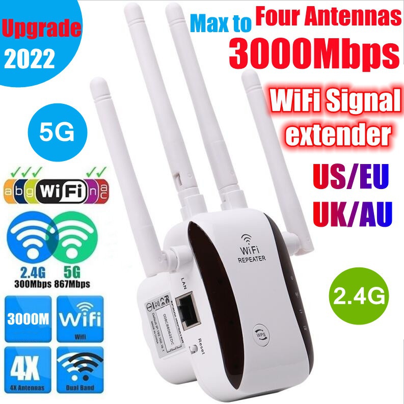 2022 Wireless WiFi Repeater Dual-band 2.4G/5G WiFi Extender 3000/2000 ...