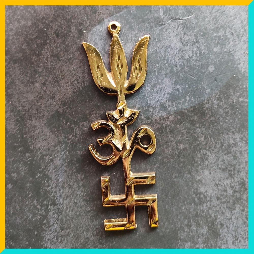 Divine Trishakti Yantra Brass (Swastik Om Trishul Yantra) Evil Eye ...