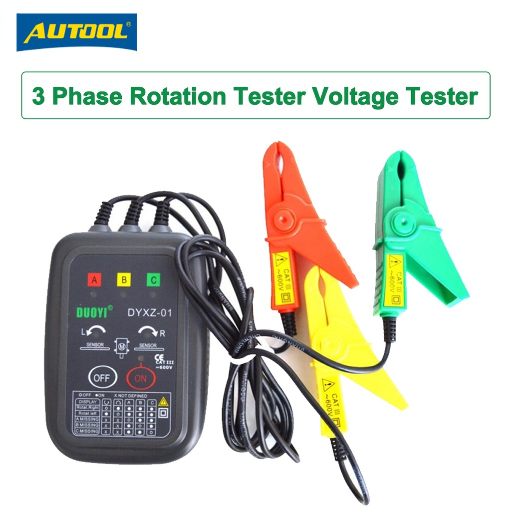 AUTOOL 3 Phase Rotation Tester Voltage Tester LED Buzzer Non-Contact ...