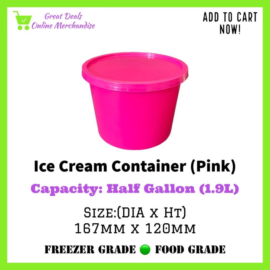 1.9L Round Ice Cream Container Pink (Food And Freezer Grade) | Shopee ...