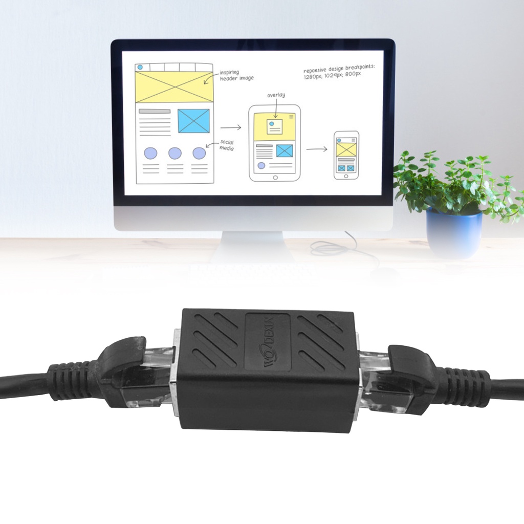 VINE Connector Mini Dual RJ45 LAN Ethernet Cable Extender Adapter for ...