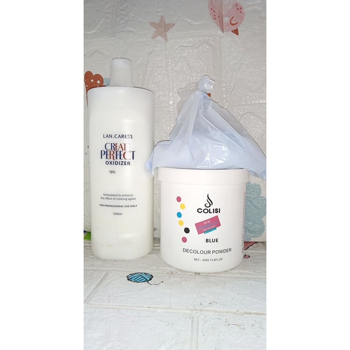 1 SET COLISI BLEACHING POWDER 500G AND LA.CARESS CREAT PERFECT OXIDIZER ...