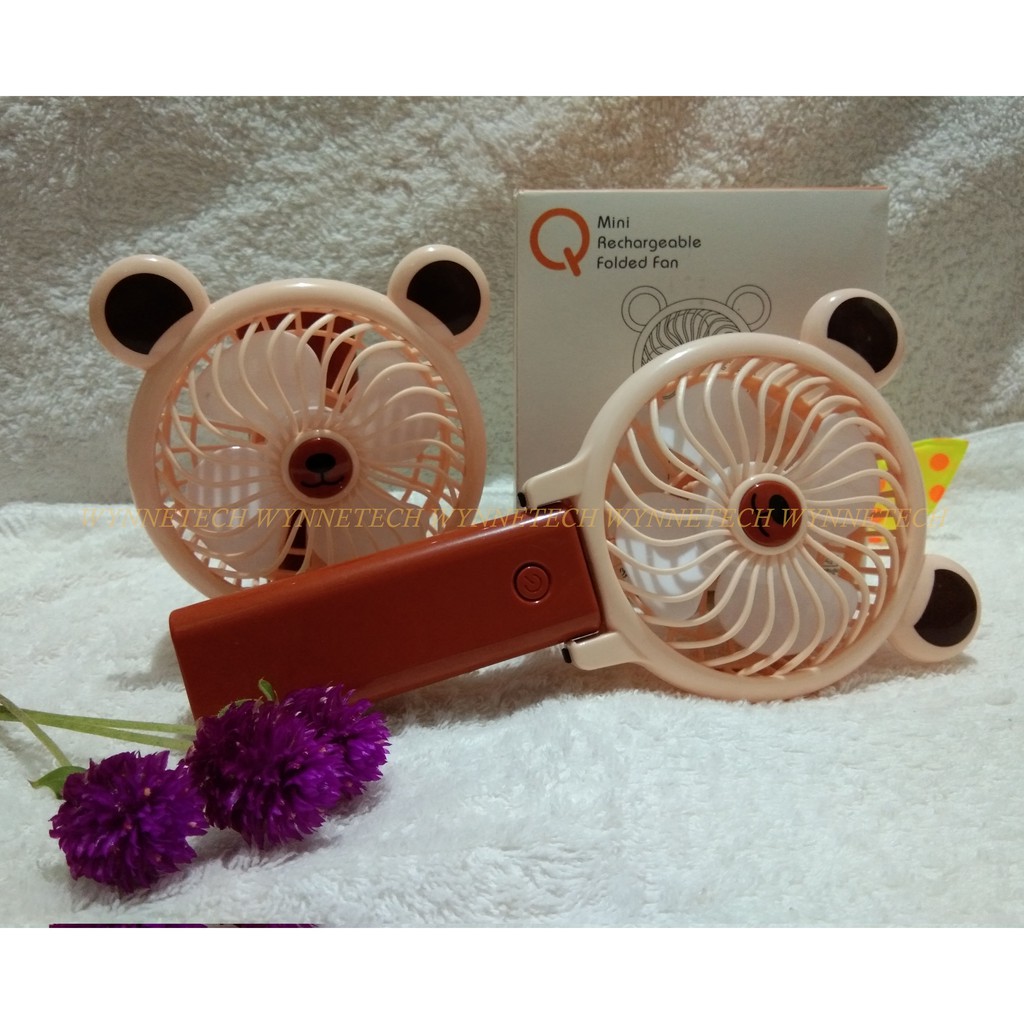 Fan Bear Folding Mini Charge Portable Handheld Fold Fan Cute Bear Brown ...
