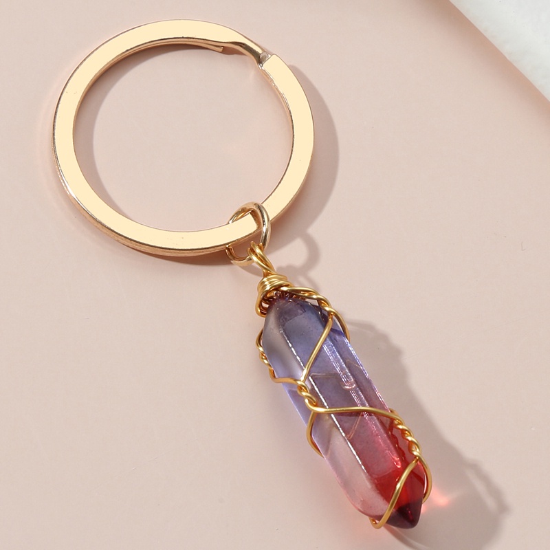 New Design Keychain Colorful Natural Stone Key Chains Wire Wrap Stone ...