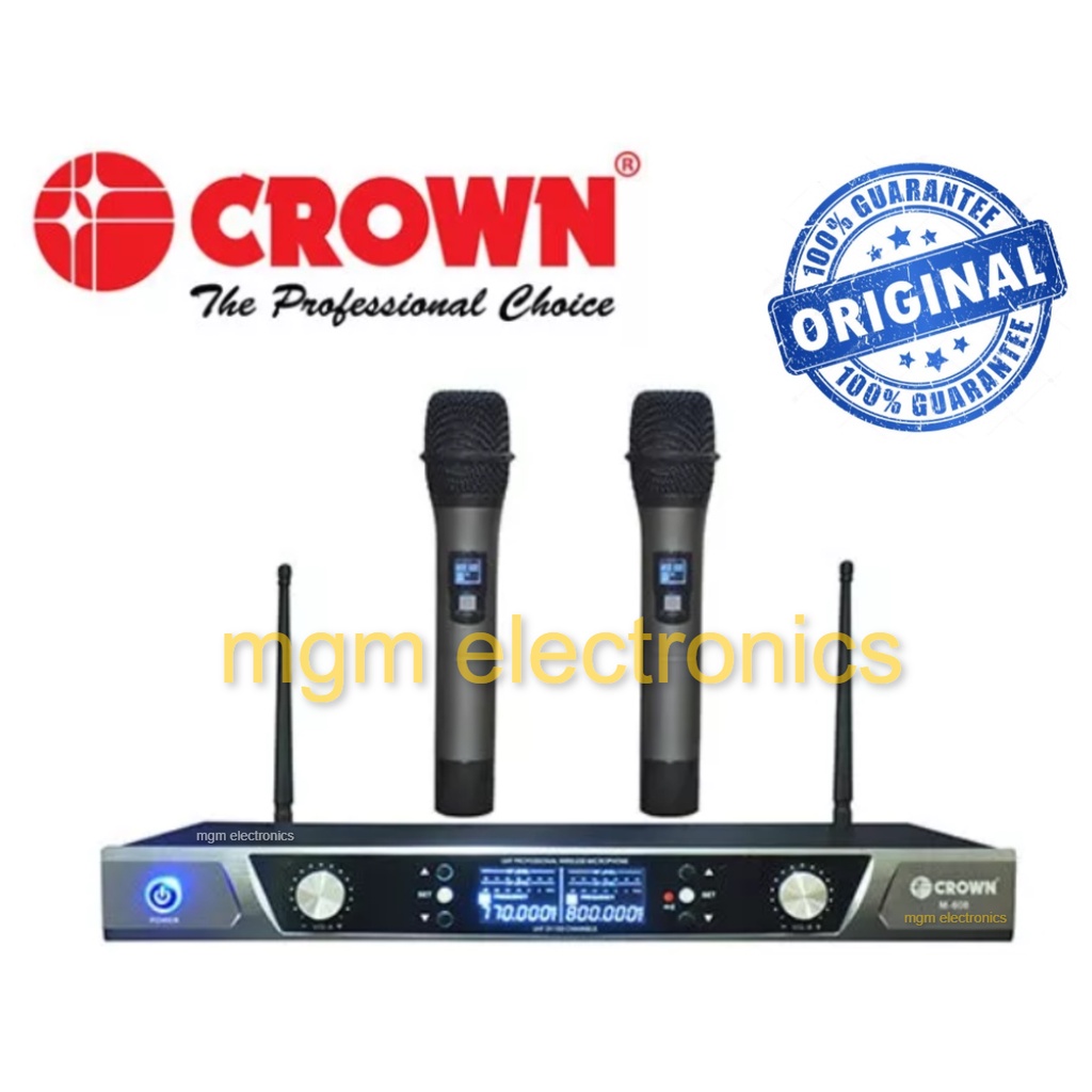 CROWN M-608 Handheld Dual UHF BAND Wireless Microphone 2x100 Channels ...