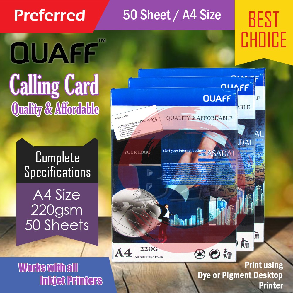 quaff double sided CALLING CARD PAPER (matte) 220 gsm 250gsm | Shopee ...