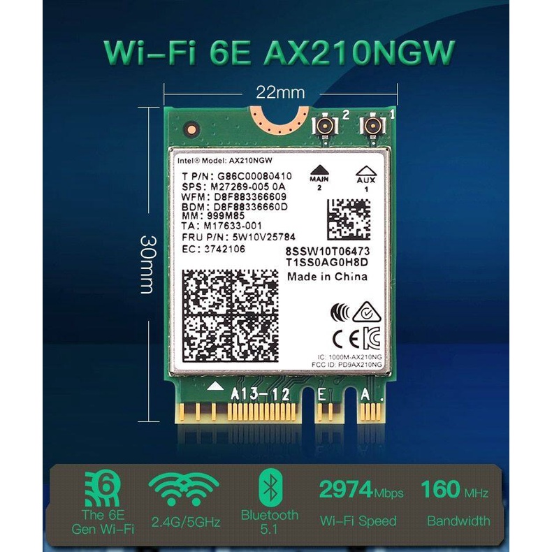 3000Mbps Wi-Fi 6E Intel AX210 Bluetooth 5.2 Desktop Kit Wifi 6 AX200 ...