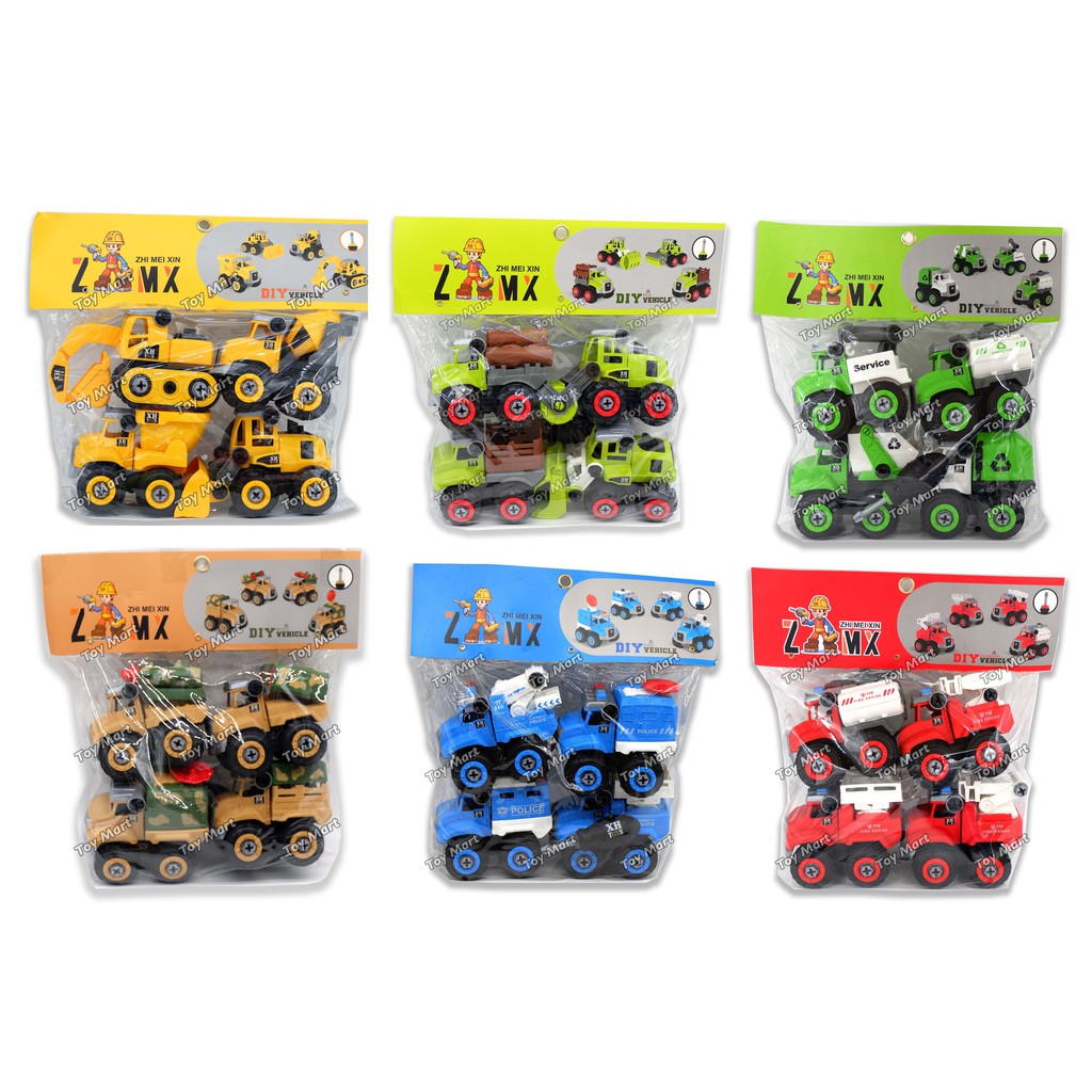 4 in 1 DIY Vehicle Play Set w/ Screwdriver Cars Trucks Assemble Big ...